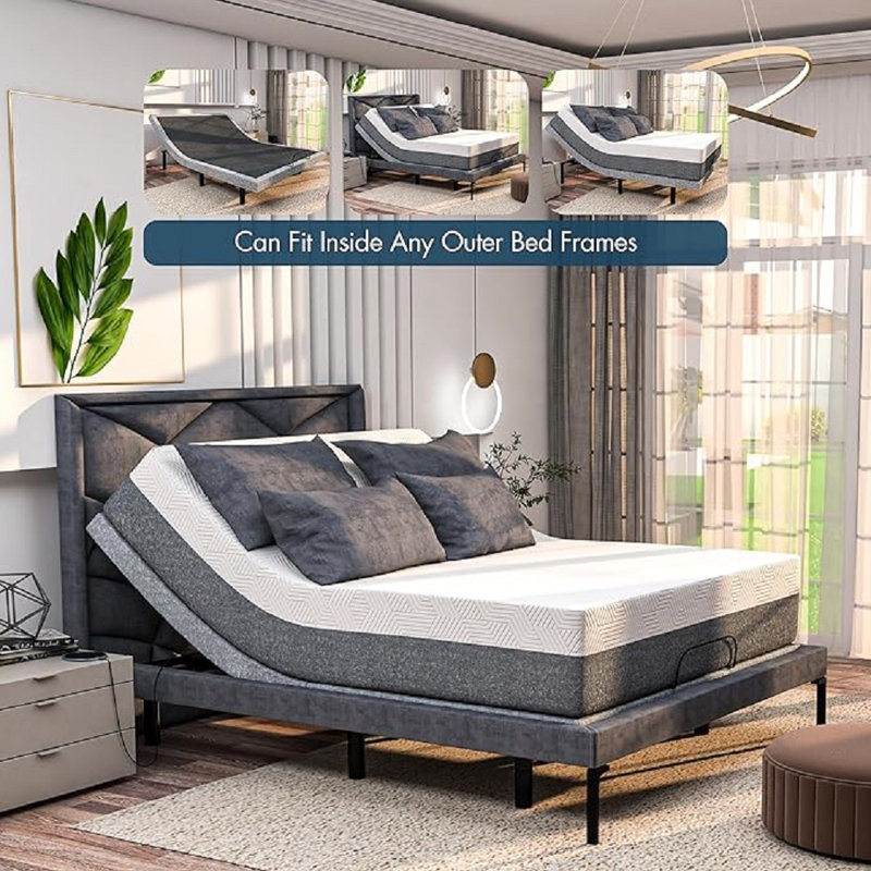 Renanim SF Elite Adjustable Bed With 12" Hybrid Mattress Included Massage, Usb, Underbed Light ...